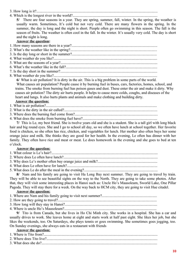 N tập hkii tiếng anh lớp 6 (with key) | PDF