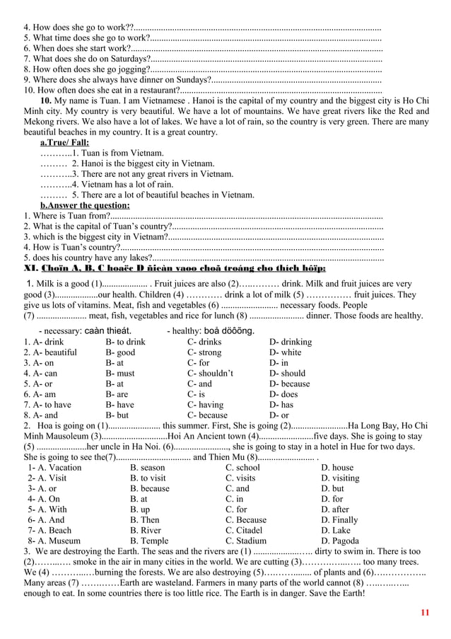N tập hkii tiếng anh lớp 6 (with key) | PDF