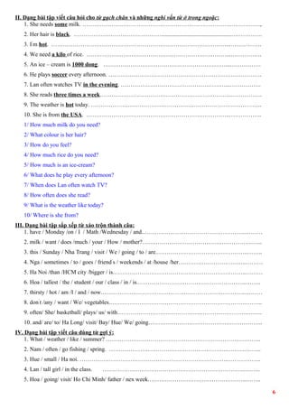 N tập hkii tiếng anh lớp 6 (with key) | PDF