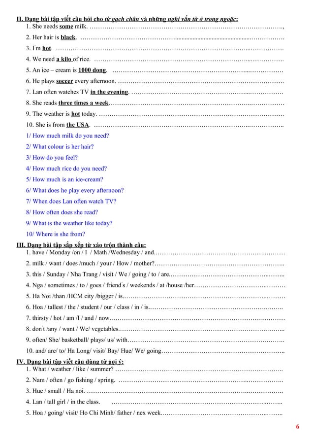 N tập hkii tiếng anh lớp 6 (with key) | PDF