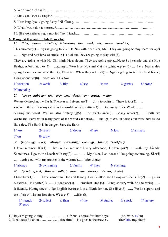 N tập hkii tiếng anh lớp 6 (with key) | PDF