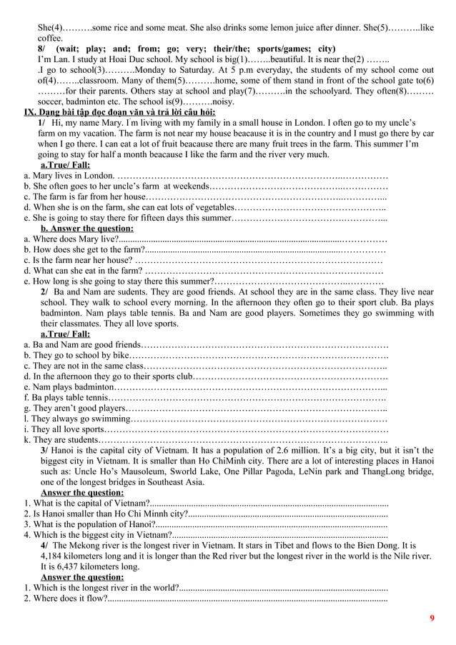 N tập hkii tiếng anh lớp 6 (with key) | PDF