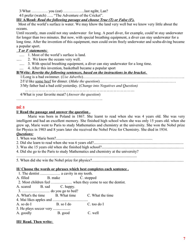 N tập hkii tiếng anh lớp 7 (lý thuyết, bài tập) | PDF