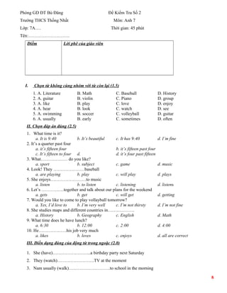 N tập kiểm tra 1 tiết lần 2 hki ti ếng anh lớp 7 | PDF