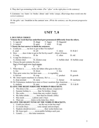 N tập tiếng anh lớp 7 (bài 1 8) | DOC