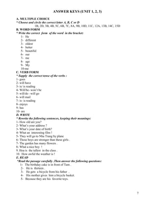 N tập tiếng anh lớp 7 (bài 1 8) | DOC