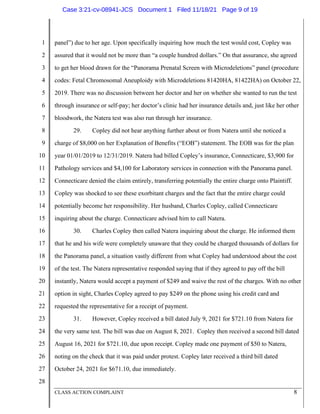 Natera Class Action Lawsuit Alleging Deceptive Billing Practices | PDF