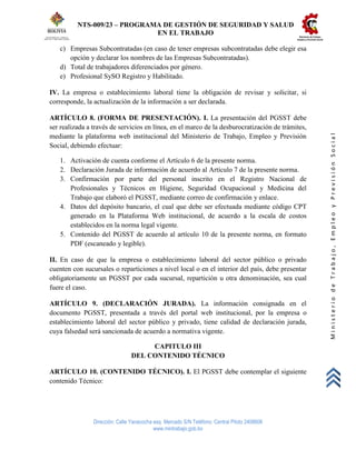 NTS-009.pdf norma boliviana de pgsst version 2023 | PDF
