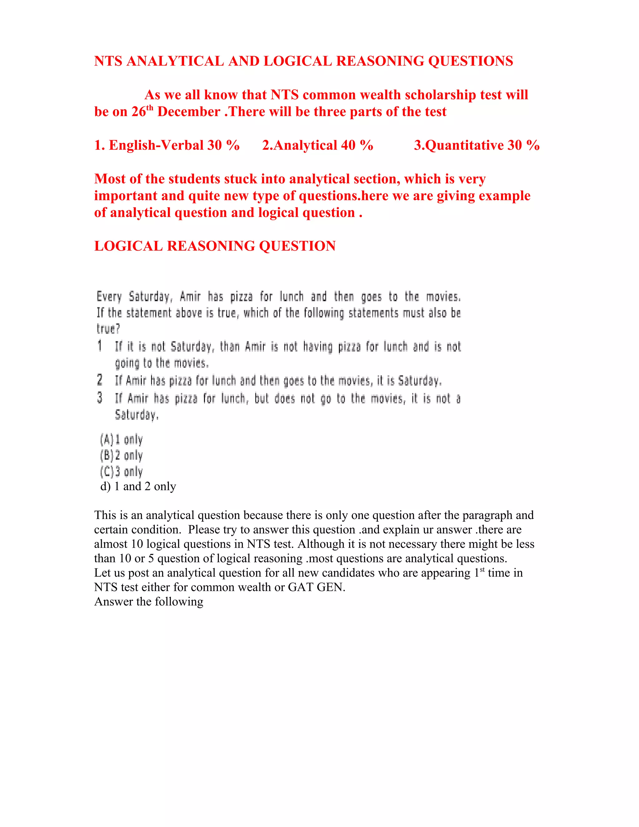 NTS ANALYTICAL REASONING QUESTION | DOC