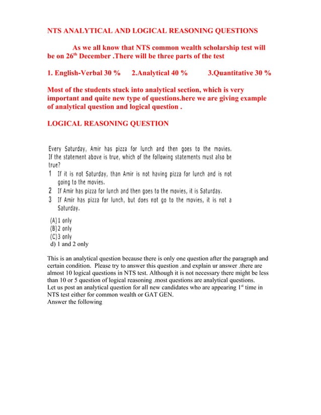 NTS ANALYTICAL REASONING QUESTION | DOC
