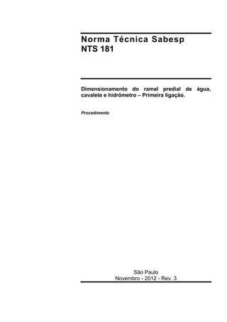 Nts181 - Dimensionamento de Ramal Predial de Água | PDF