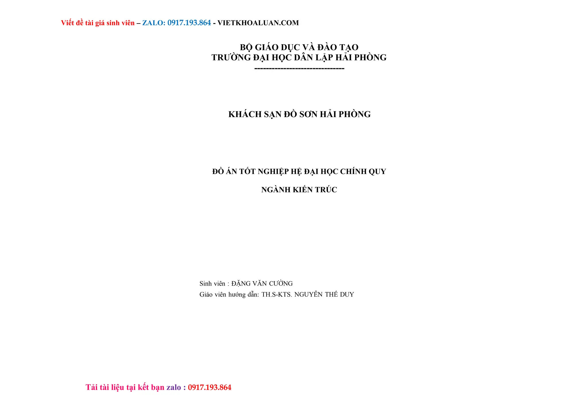 Đồ Án Tốt Nghiệp Khách Sạn Đồ Sơn Hải Phòng.docx