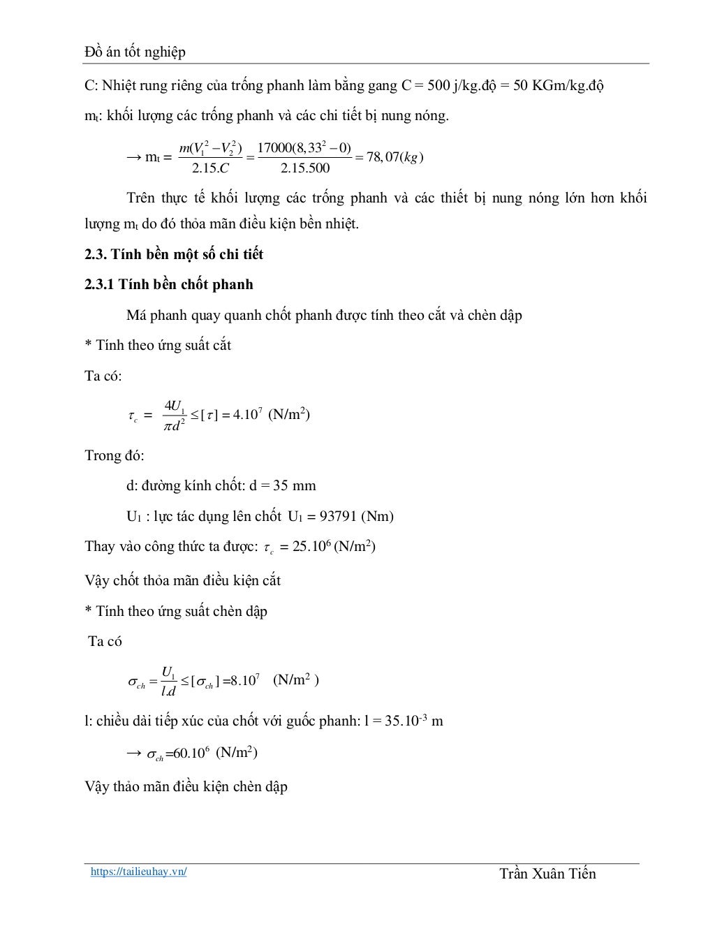 Đồ án Tính toán hệ thống phanh ô tô có trọng lượng khi đầy tải là 17000 kg | PDF
