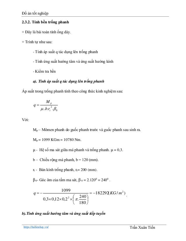 Đồ án Tính toán hệ thống phanh ô tô có trọng lượng khi đầy tải là 17000 kg | PDF