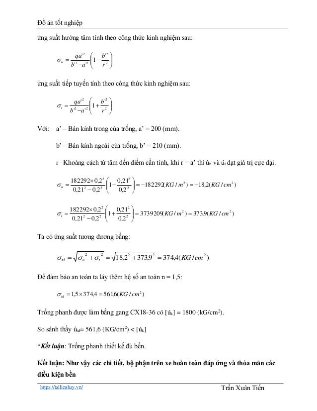 Đồ án Tính toán hệ thống phanh ô tô có trọng lượng khi đầy tải là 17000 kg | PDF