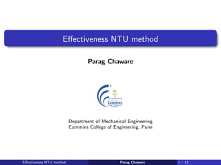 Heat Exchanger Analysis by NTU Method - Basics | PPT