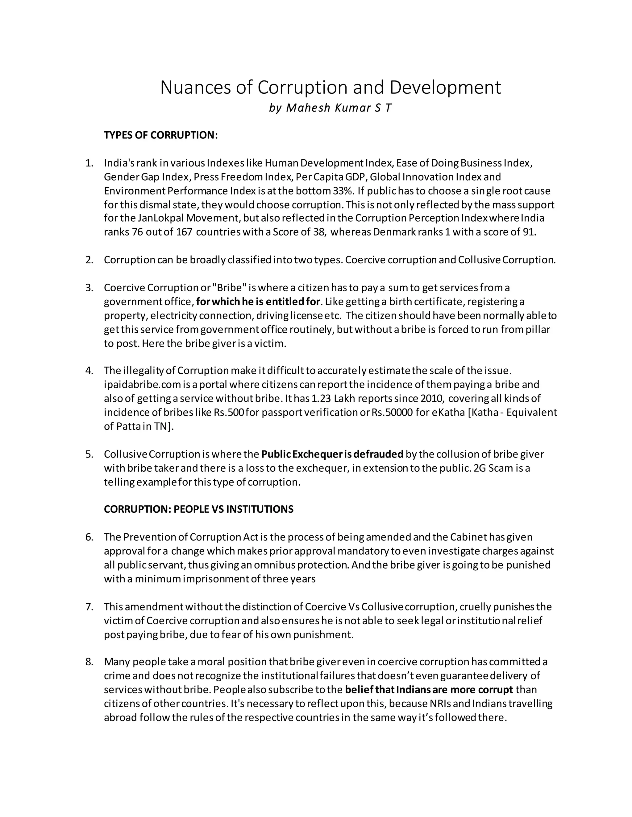 Nuances of corruption and development - Paper | PDF