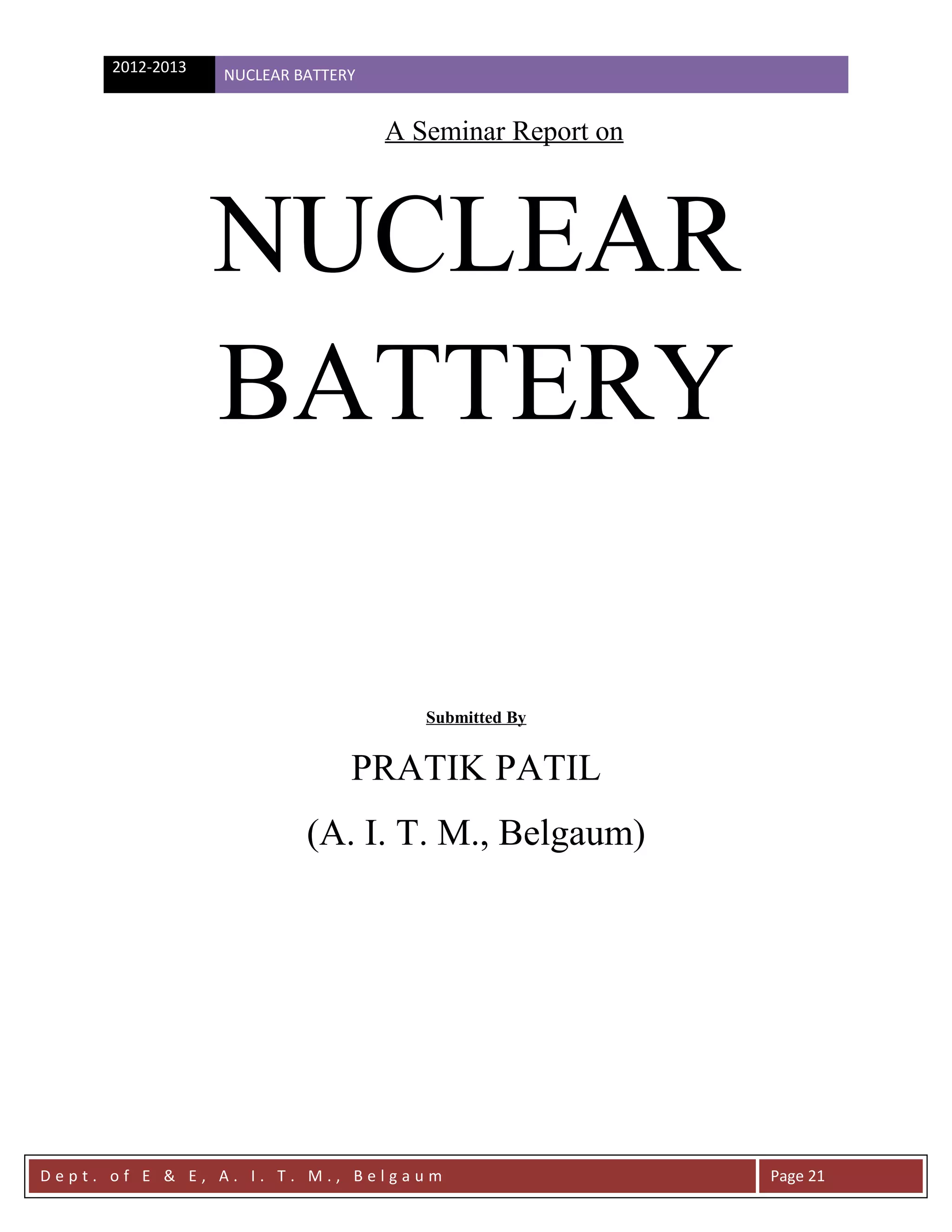 Nuclear Battery Seminar Report | DOC