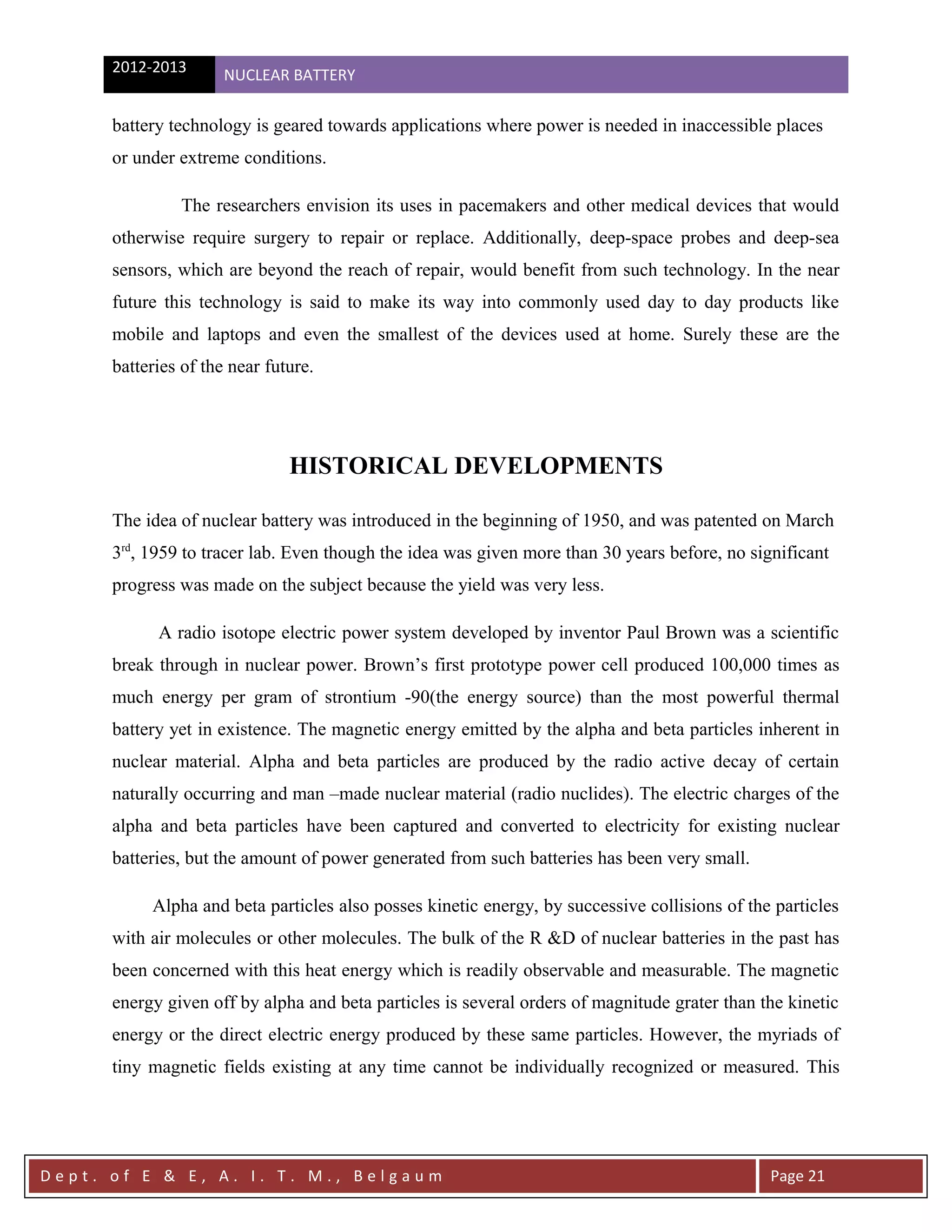 Nuclear Battery Seminar Report | DOC