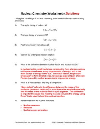 Nuclear chemistry half life worksheet | PDF