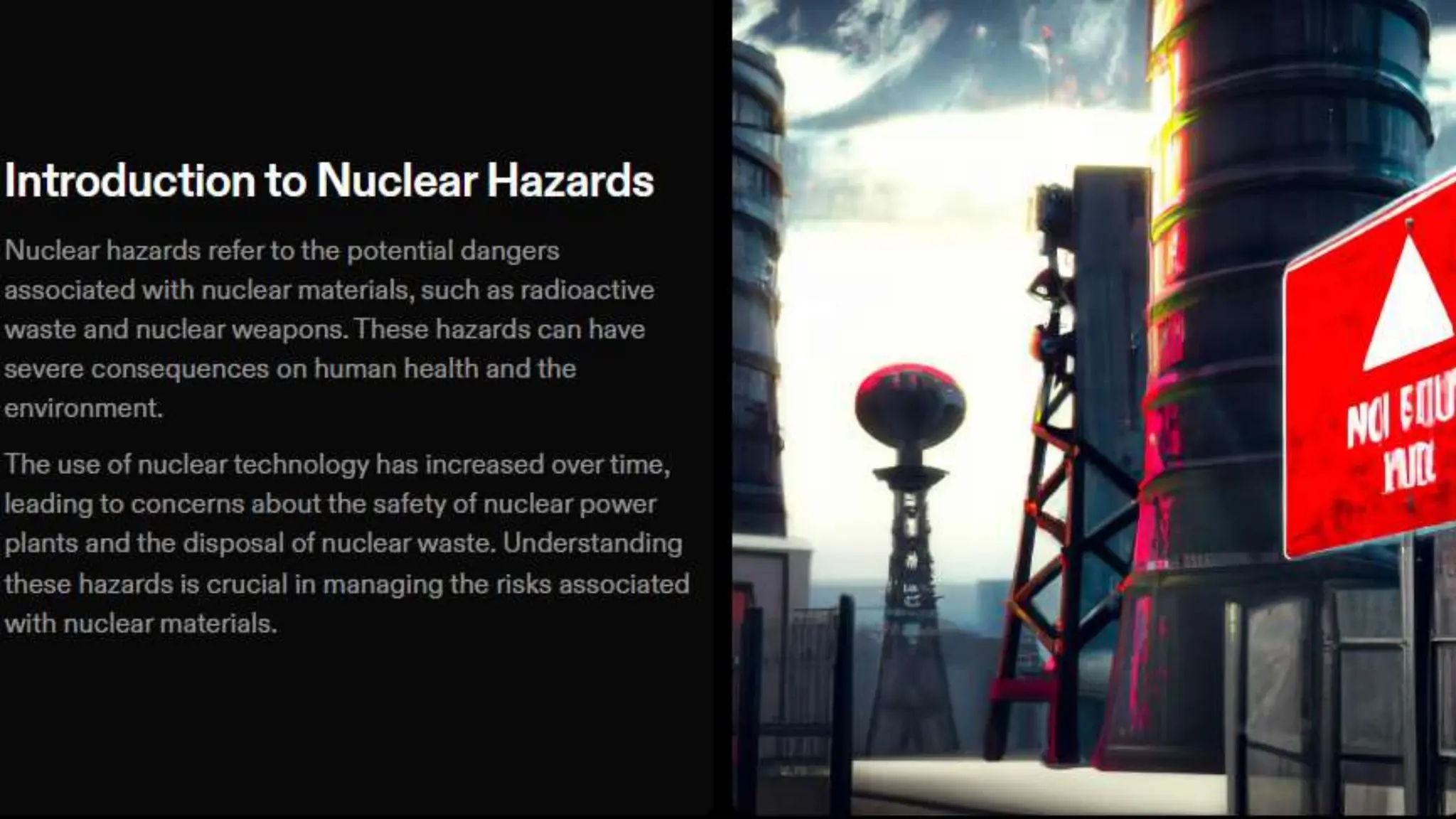 Nuclear Hazards presentation describes about the different nuclear hazards and the history of ...