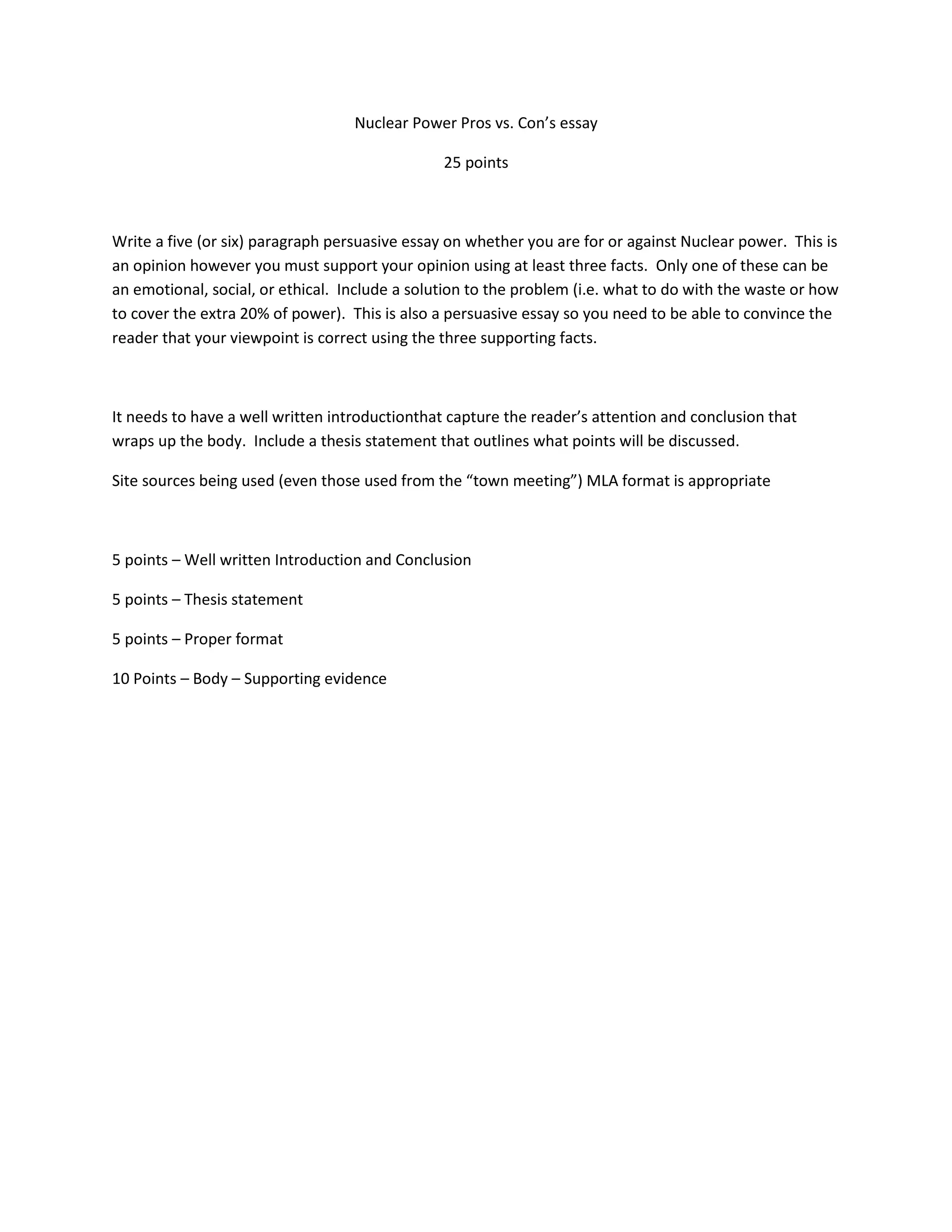 Nuclear power persuasive essay | DOCX