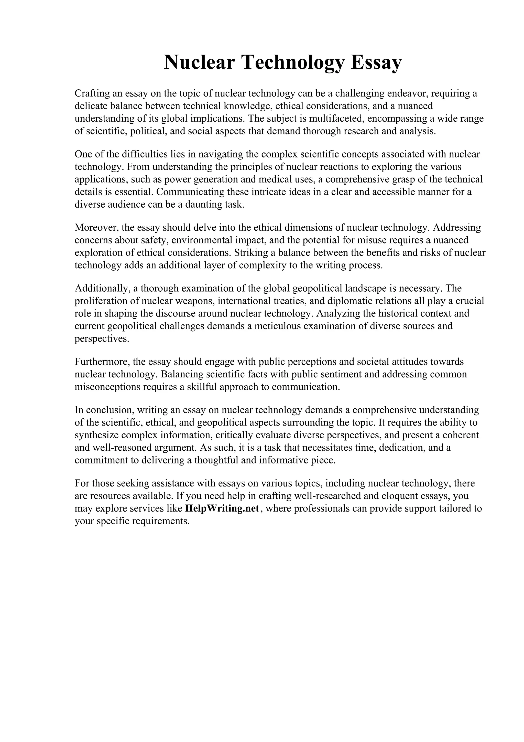 Nuclear Technology Essay | PDF