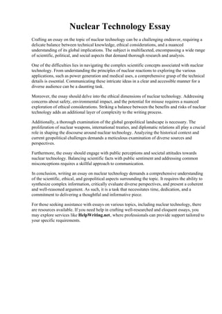 Nuclear Technology Essay | PDF