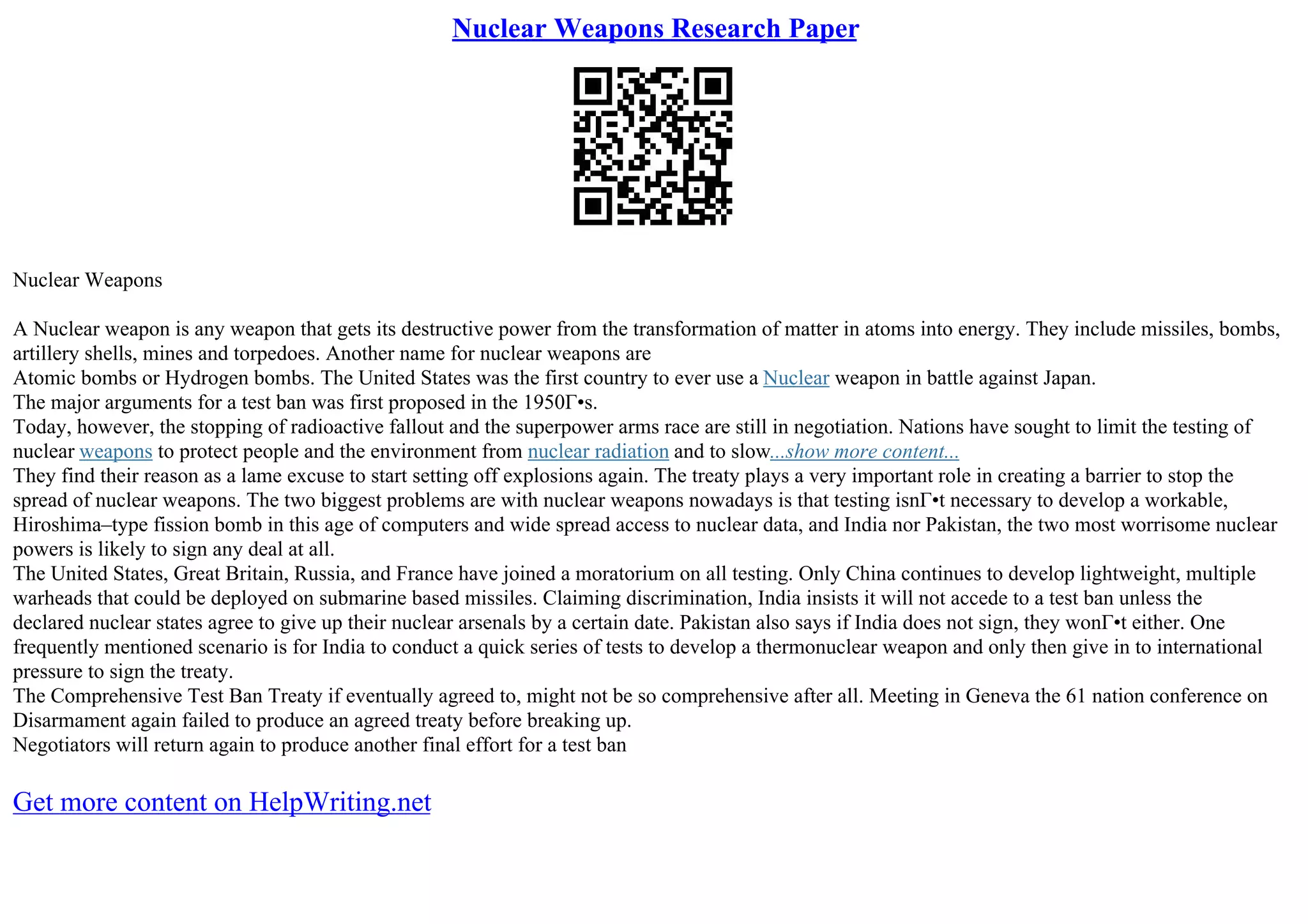 Nuclear Weapons & Nuclear Warfare Essay | PPT