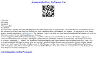 Nuclear Weapons & Nuclear Warfare Essay | PPT