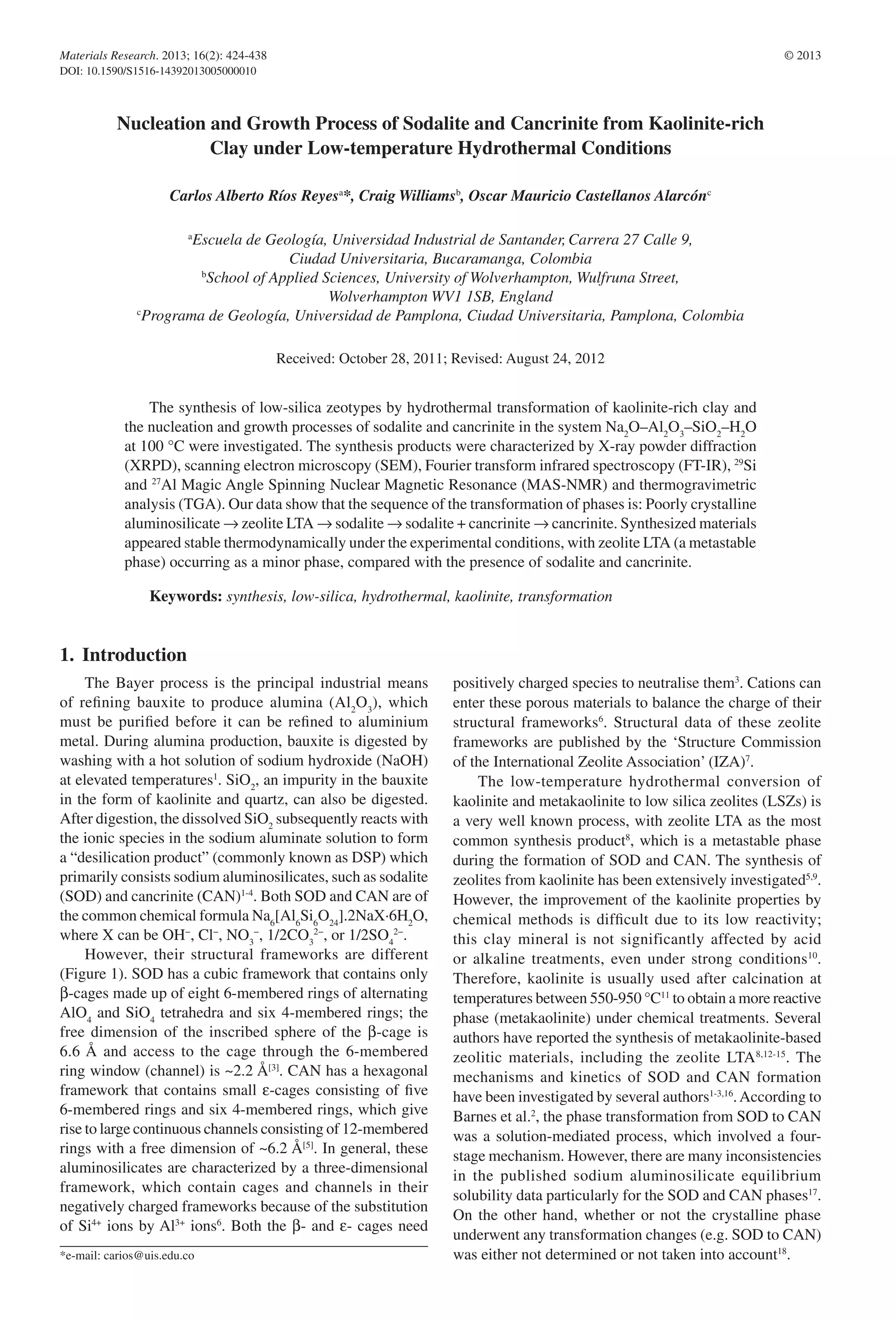 Nucleation and growth process of sodalite and cancrinite from kaolinite ...