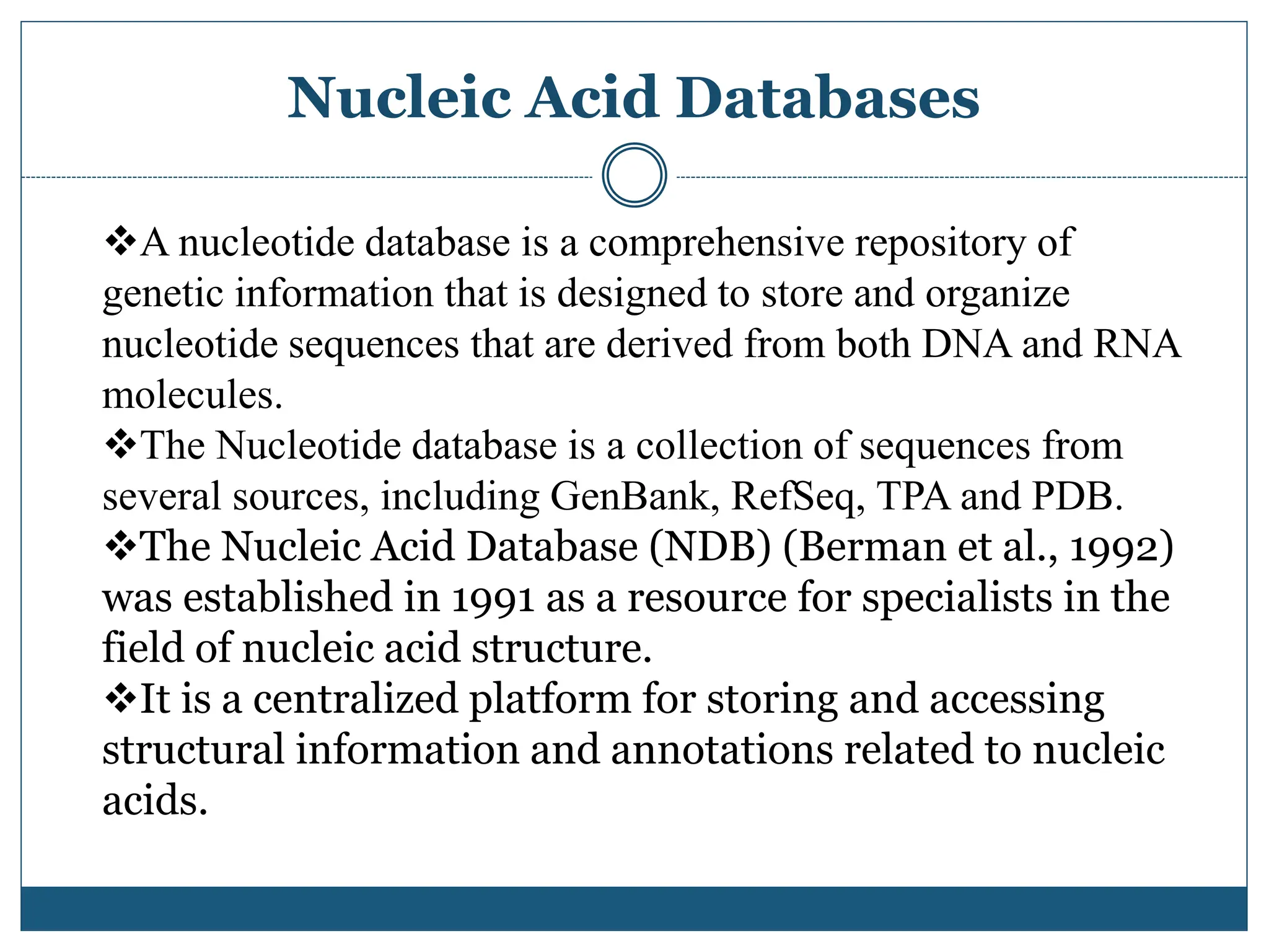 Nucleic Acid Databases (NDB ) of bioinformatics pptx | PPTX