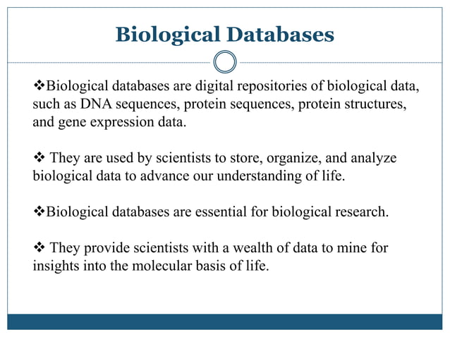 Nucleic Acid Databases (NDB ) of bioinformatics pptx | PPTX | Databases | Computer Software and ...