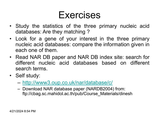 Nucleic_Acid_Databases, Bioinformatics, genome | PPT | Databases | Computer Software and ...