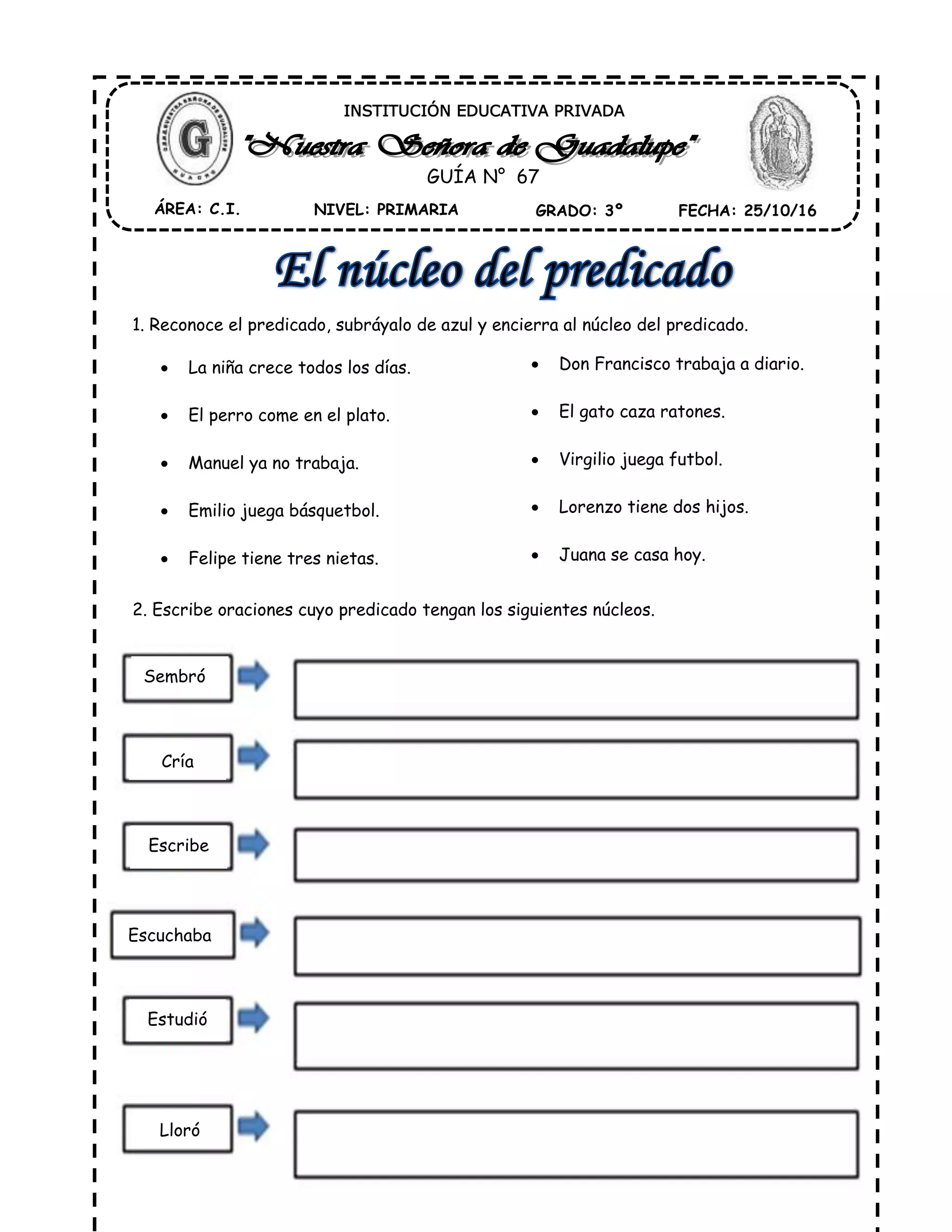 Hoja De Trabajo De Predicado Nominativo Tipo De Predica… | Free