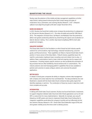 Benefits of Oracle Sales Cloud Release 9 by Nucleus Research | PDF