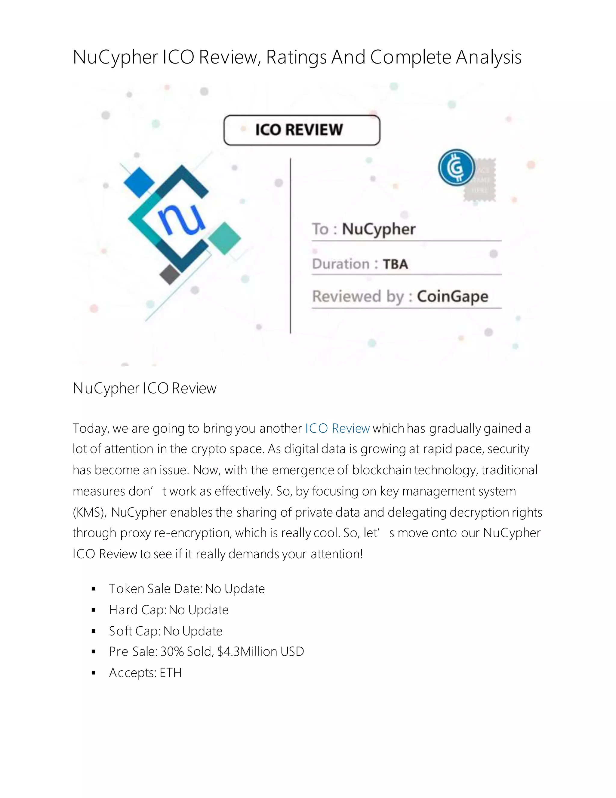 NuCypher ICO Review, Ratings And Complete Analysis | DOCX | Cloud ...