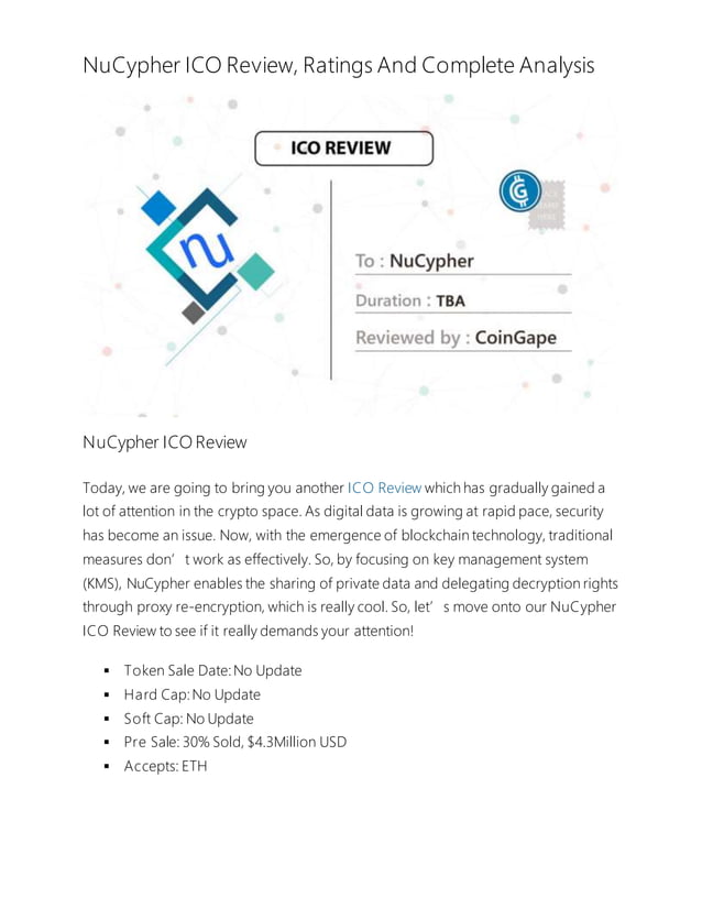 NuCypher ICO Review, Ratings And Complete Analysis | DOCX | Cloud ...