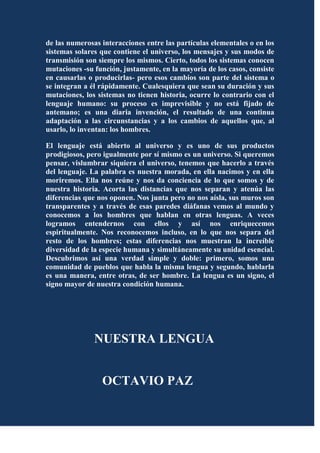 Nuestra Lengua De Octavio Paz // http://cuadernodelasletras.blogspot.com