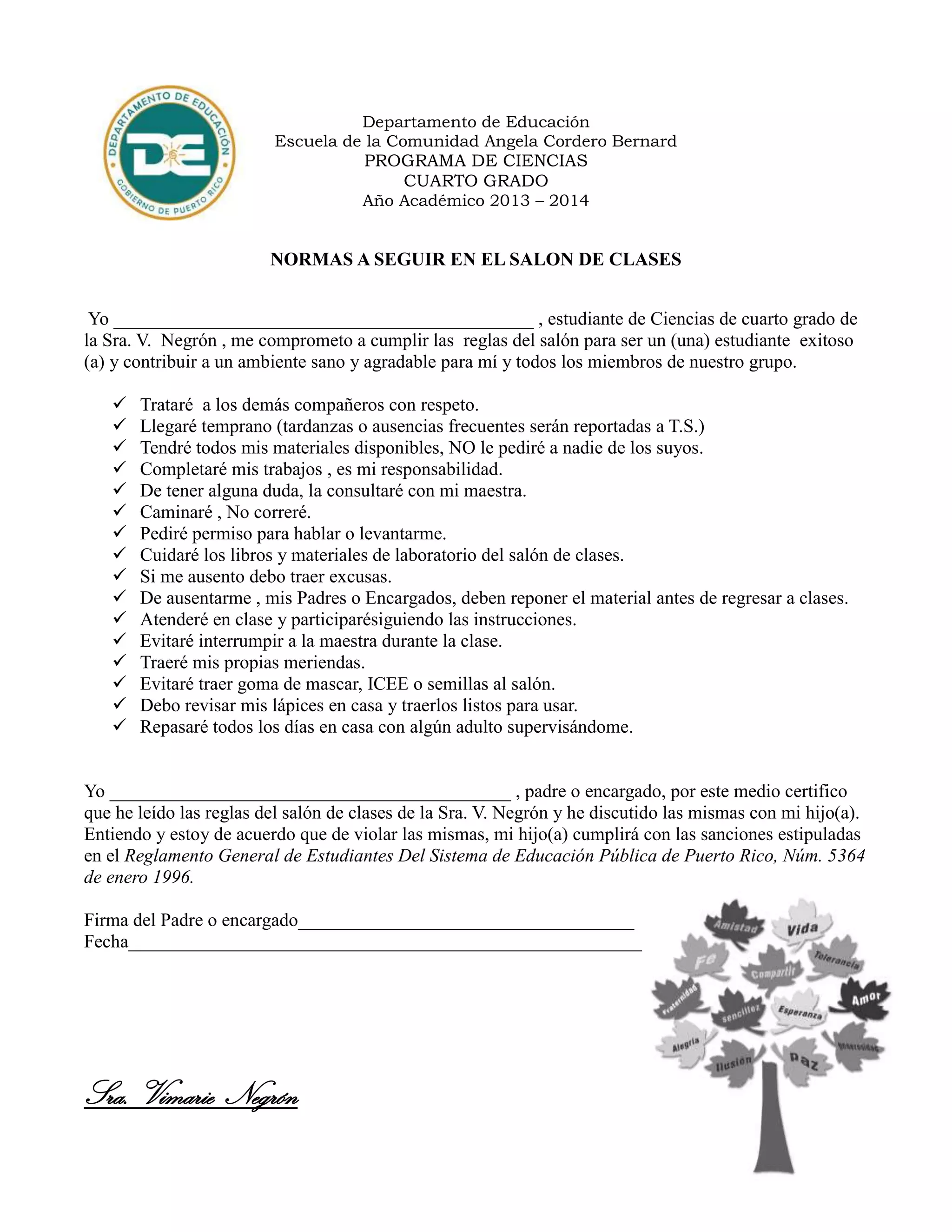 Reglas del salon de clases | DOCX