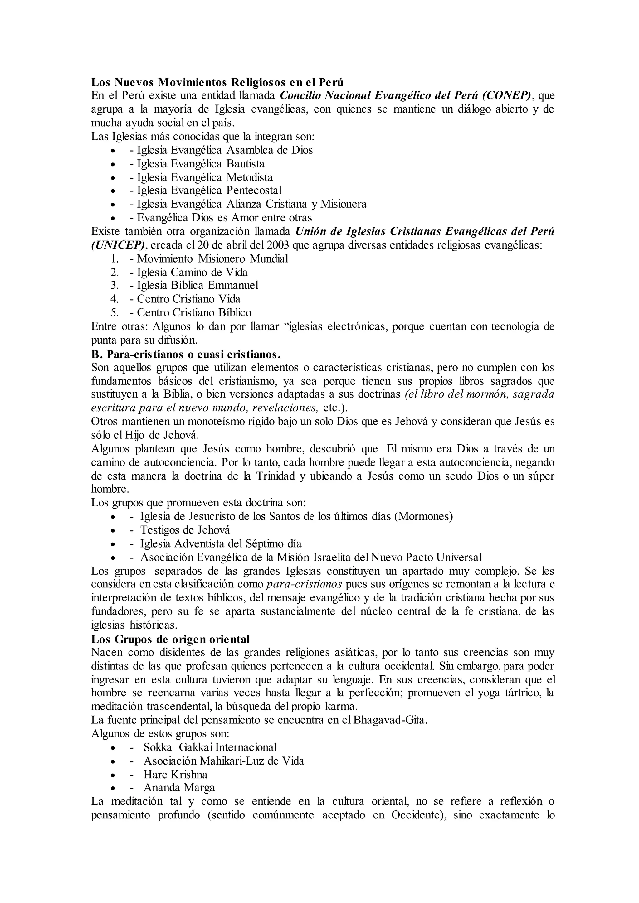 Nuevos movimientos y grupos religiosos | DOCX