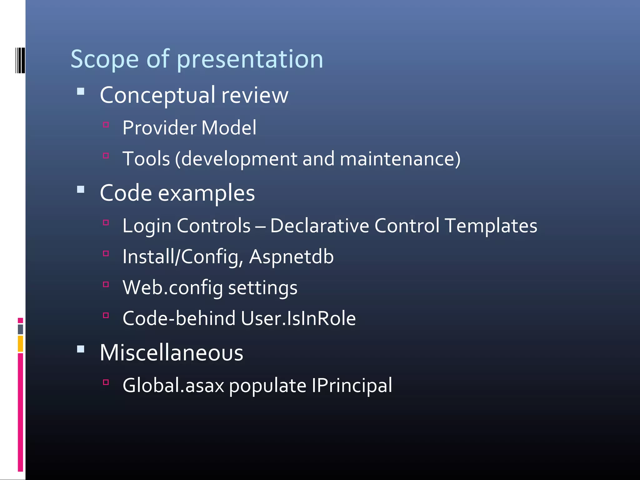 Implementing ASP.NET Role Based Security | PPT