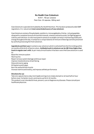 Nu health cow colostrum | DOCX