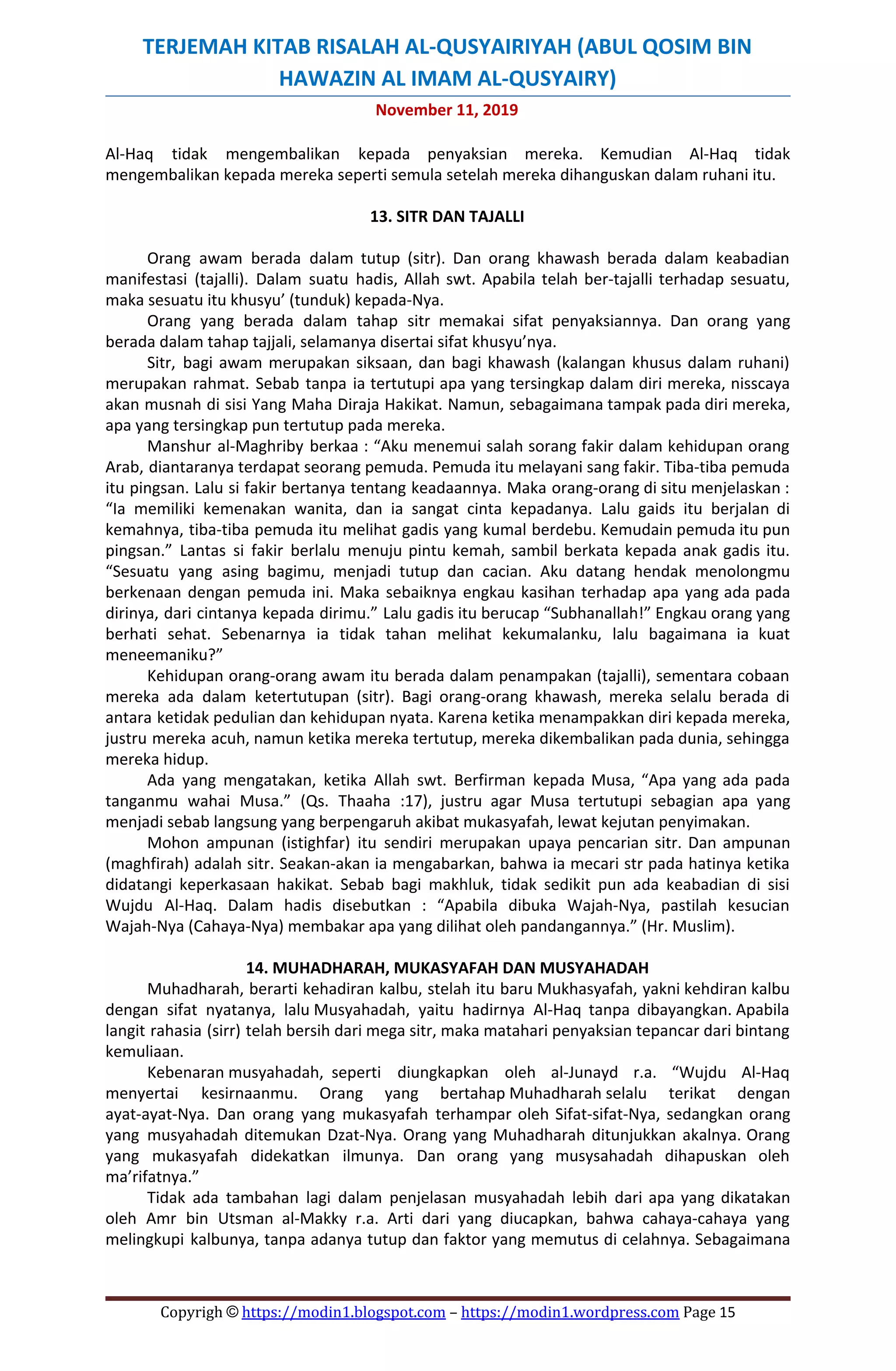 Terjemah kitab al qusyairiyah | PDF