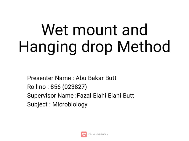 Wet mount and hanging drop methods. | PDF | Physics | Science