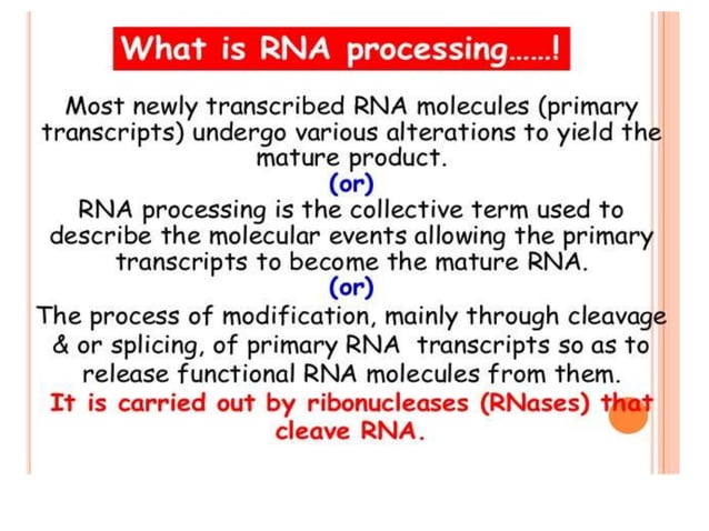 RNA Processing: Post Transcriptional Modifications ,Splicing , Capping ...