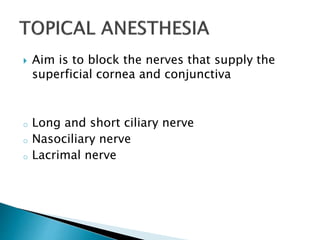 regional and topical ocular anaesthesia in ophthalmology | PPTX