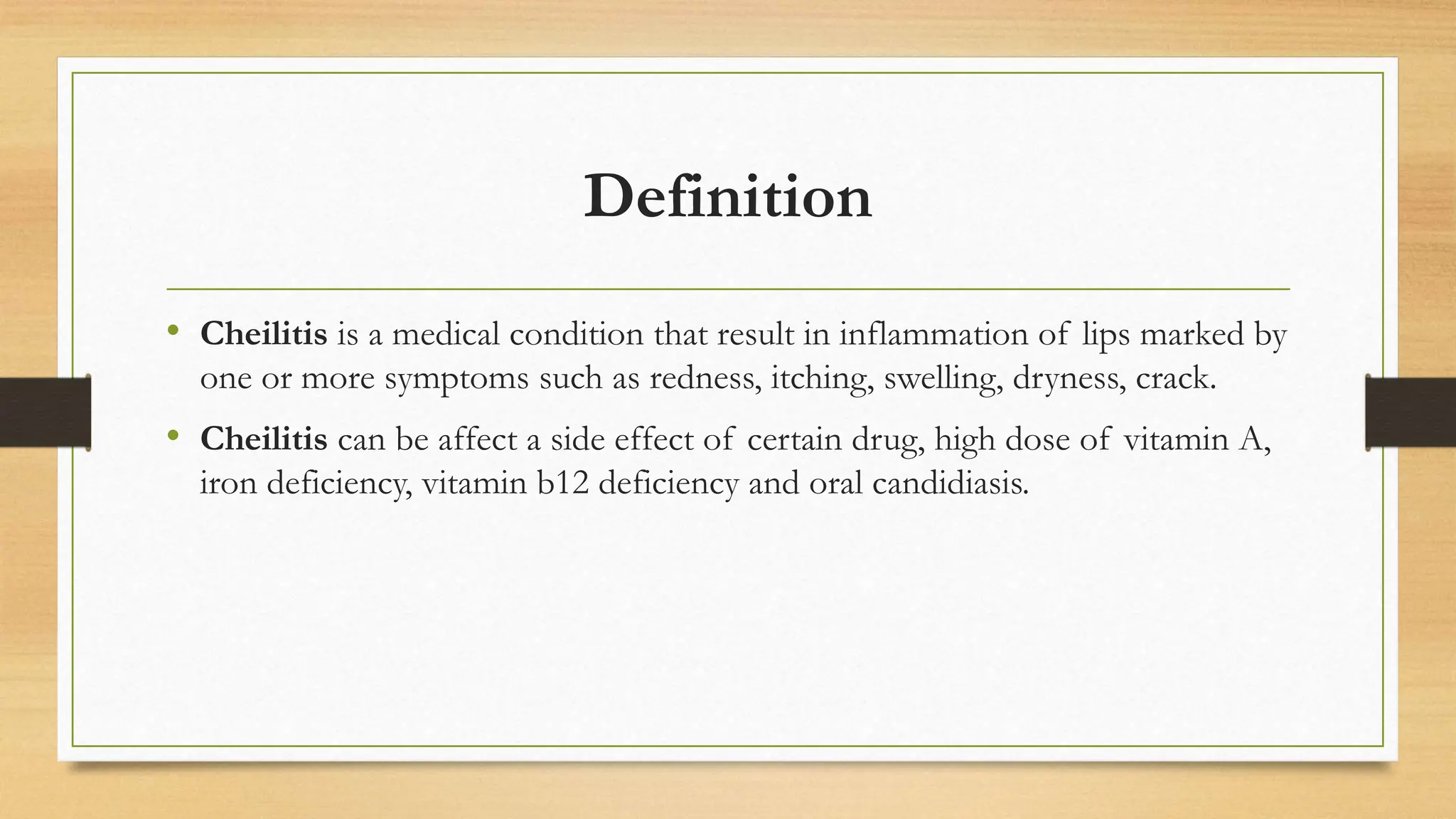 Cheilitis (Disorder of oral cavity) in which includes definition ...