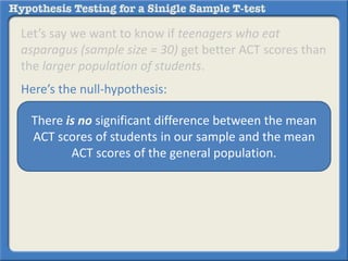 Null hypothesis for a single-sample t-test | PPTX