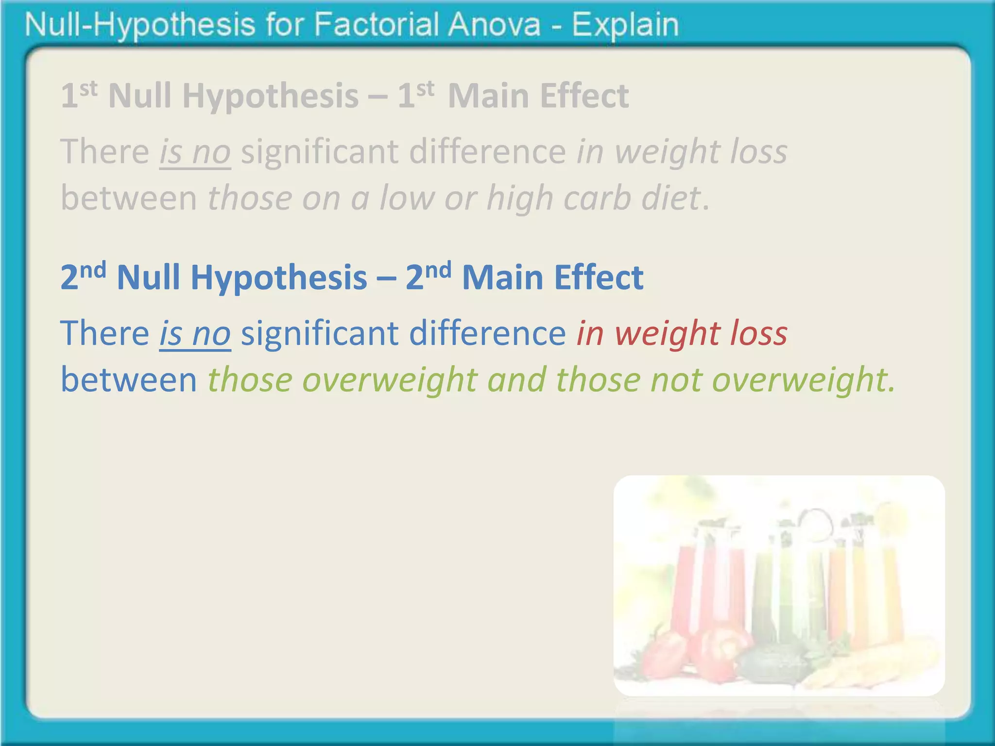 Null hypothesis for a Factorial ANOVA | PPTX